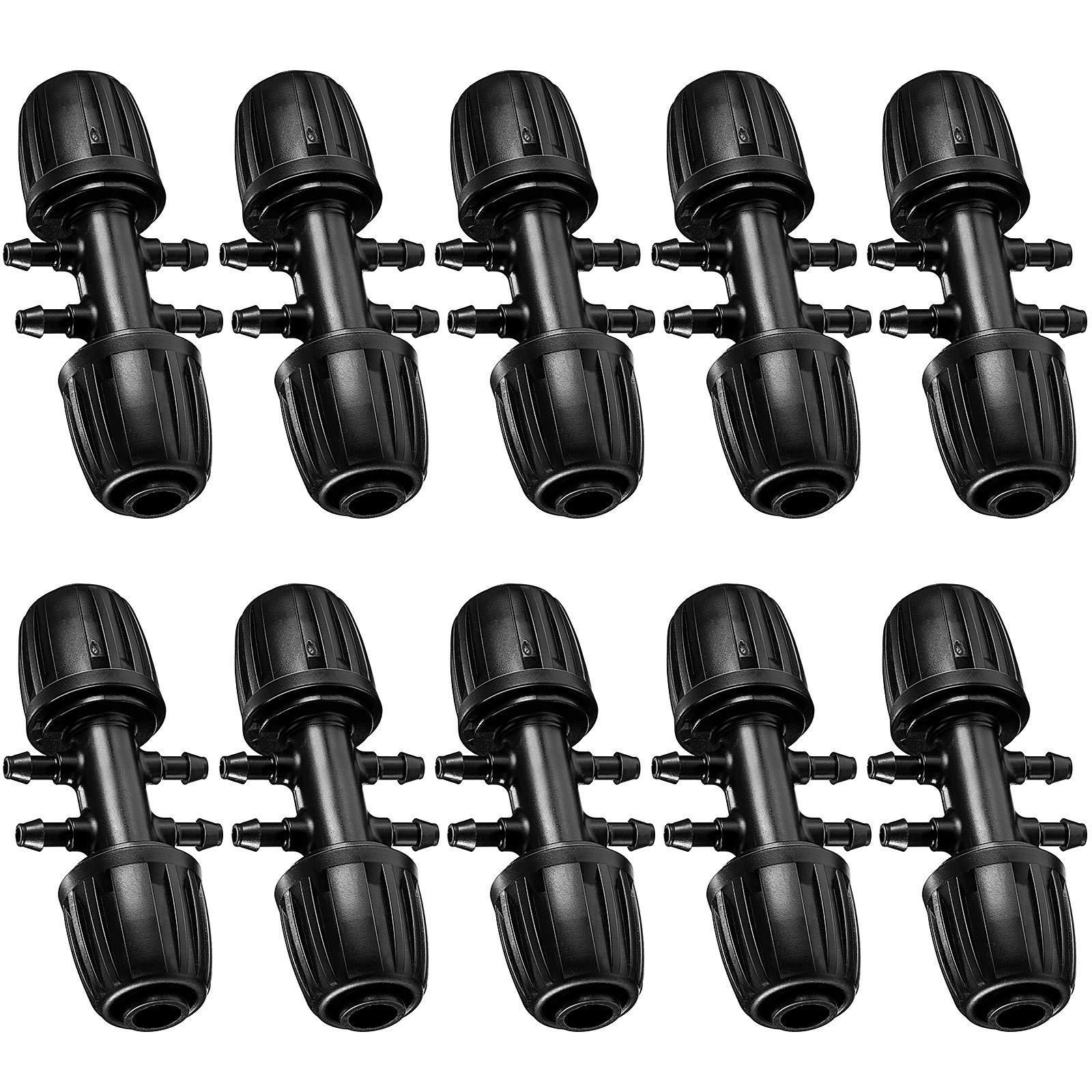 Drip Irrigation Barbed Tee 10 Pieces 1/2 Inch to 1/4 Inch Adapter Irrigation Tubing Connector Barbed Locking Fittings Fits 16 mm Drip Tape Tubing (Black)