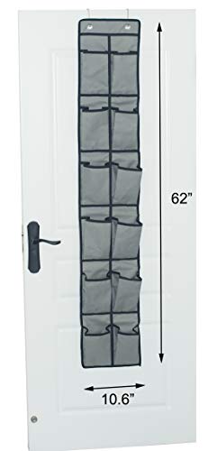 LONGTEAM Thick Oxford Fabric Over the Door Shoe Organizer 12 Pockets Hanging Shoe storage Holder for Bedroom, Bathroom and College Dorm Room (Gray)