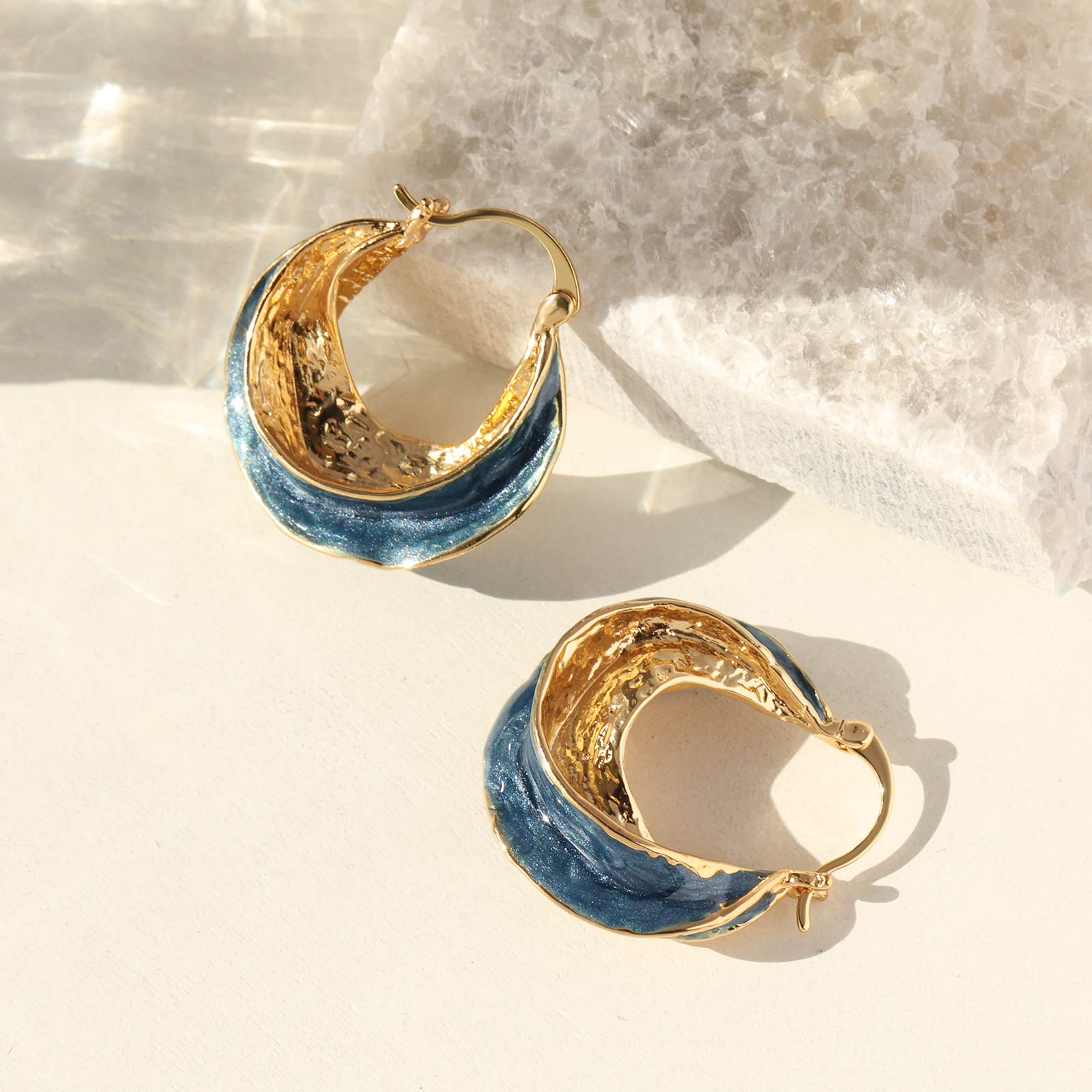 18K Hammered Gold Chunky Hoop African Fulani Earrings for Women