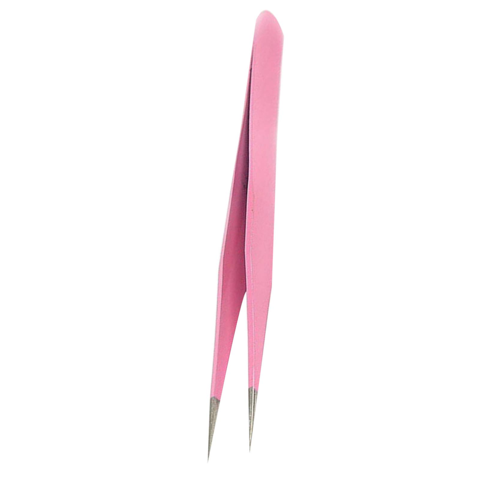 Gaweb Tweezers, Stainless Steel False Eyelashes Home Tool Bend Straight Lashes Applicator Clip - Pink Bend