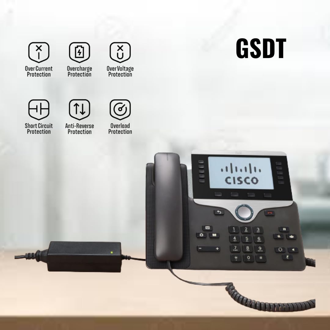 GSDT 48V Power Supply Compatible with Cisco 7900 8900 Phone Series - CP-PWR-Cube-3 Replacement and Polycom VVX 500 600 1500 VOIP IP Phone Adapter