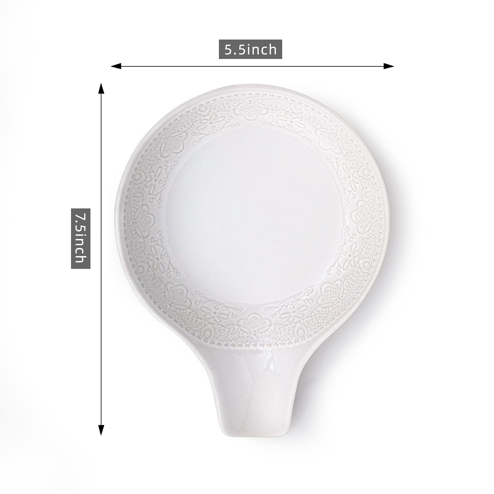 FE FUN ELEMENTS SpoonHolder, Ceramic Spoon Rest for Kitchen Countertop, Large Lace Embossed Kitchen Spoon Rest for Stovetop, Ceramic Spoon Rest for Kitchen Countertop, 5.5inch Utensil Tray (White)