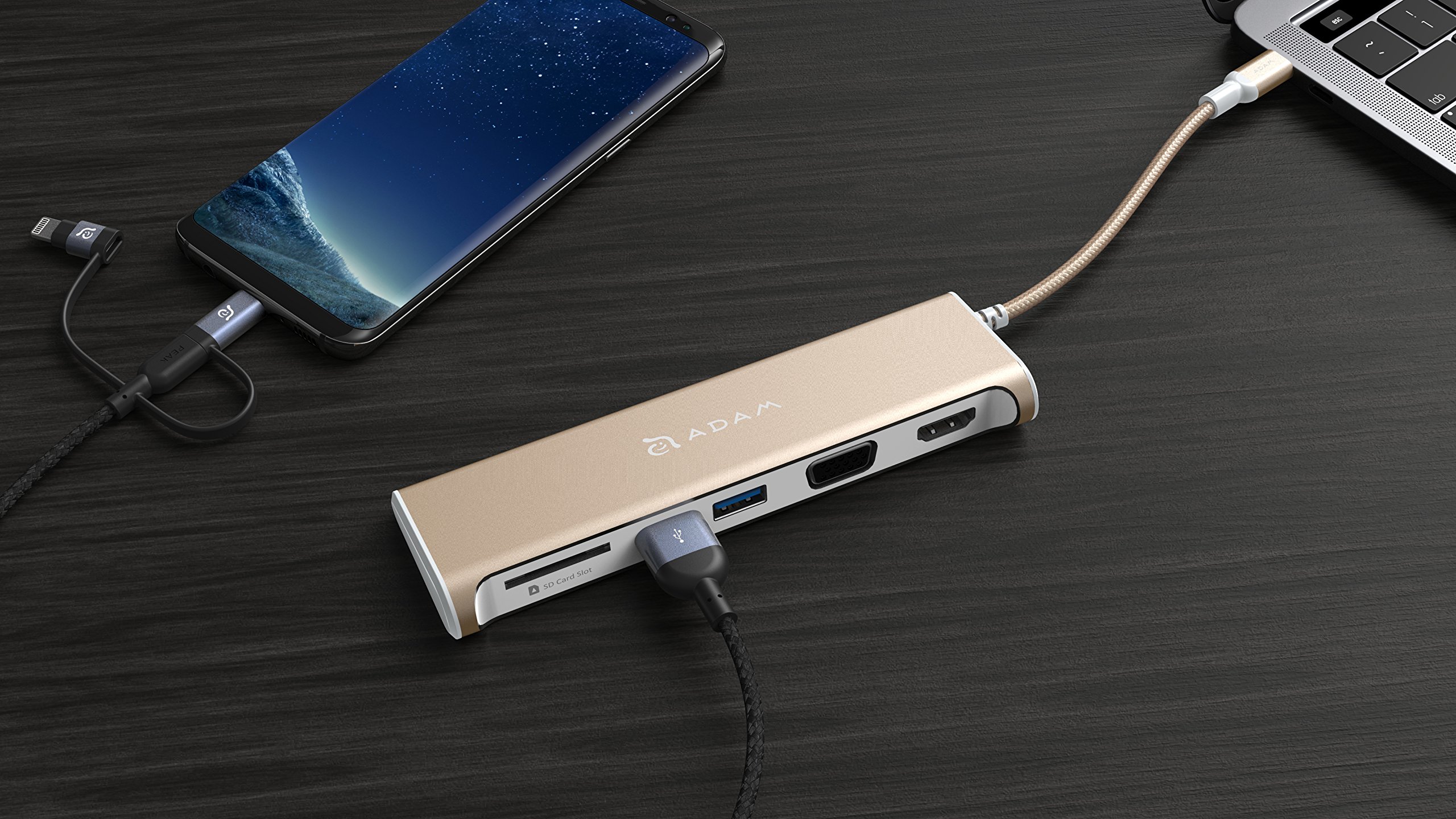 ADAM elements 5-in-1 USB C Hub - 4K USB C to HDMI - SD Card Reader - 2 USB 3.1 Ports - Portable, Durable Aluminum Case