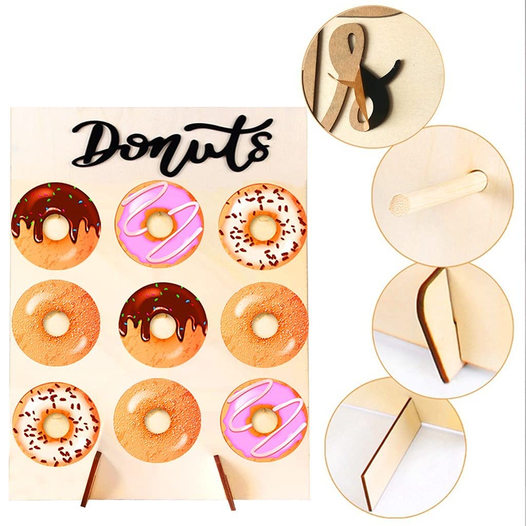 2 Pcs Donut Wooden Display Stand Donut Display Board Shop Wedding Party Decoration