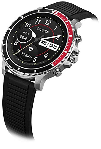 Citizen CZ Smart Grey Plated Silicone Strap Stainless Steel Smartwatch Touchscreen, Heartrate, GPS, Speaker, Bluetooth, Notifications, iPhone and Android Compatible, Powered by Google Wear OS