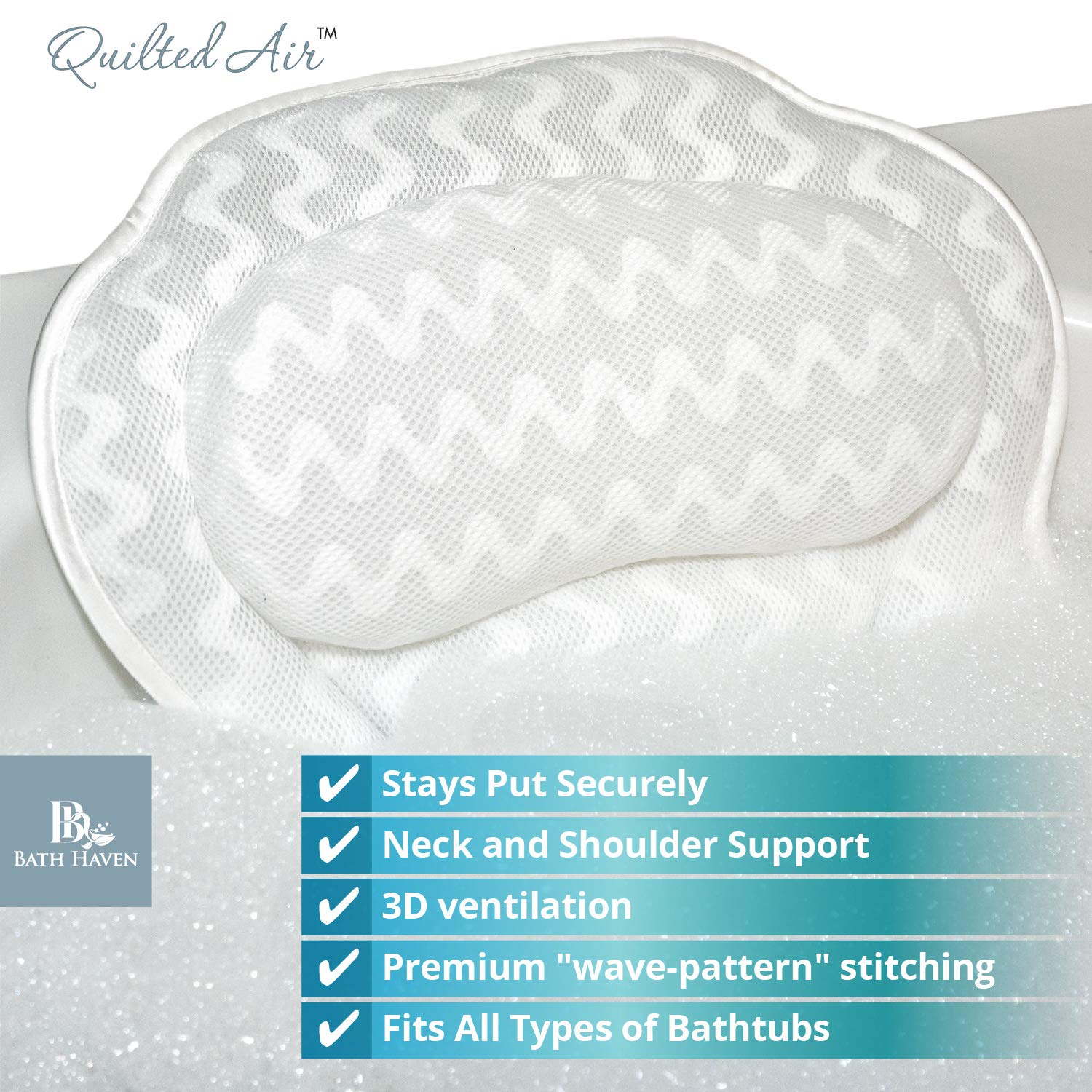 Bath Pillow for Tub, Luxury Bathtub Pillow Head and Neck Support, Relaxing Spa Cushion Head Rest for Tub, Bathtub Accessories for Women and Men with Quick Drying 3D Air Mesh Portable Washable