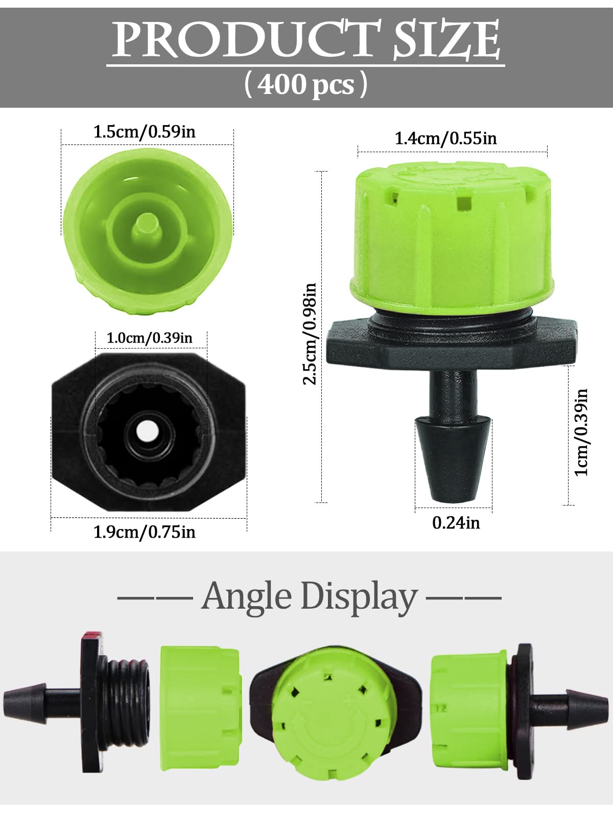 Kalolary 400Pcs Adjustable Irrigation Drippers Parts, 1/4 Inch Automatic Irrigation Anti-Clogging Emitters Micro Ffittings for 4mm/7mm Watering System Drippers Garden Supplies(Green)