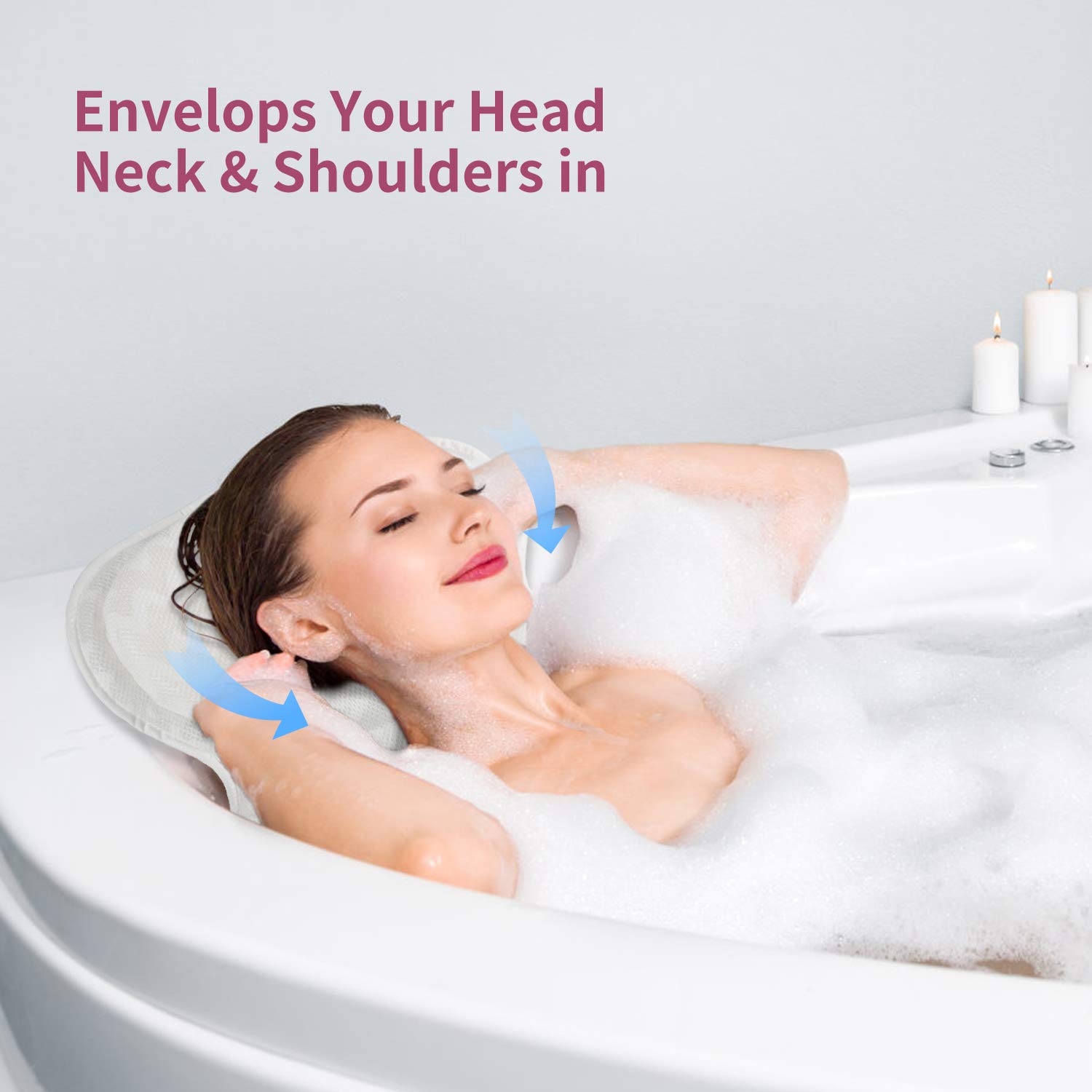 Bath Pillow, Luxury Bathtub Pillow, Ergonomic Spa Bath Pillows for tub with 4D Mesh Technology and 6 Suction Cups,Tub Pillow with Neck, Head, Shoulder and Back Support, Fits All Bathtub,Home Spa