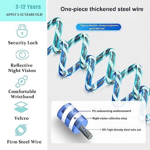 Anti Lost Wrist Link 2 Pack, WSZCML Toddler Safety Leash with Key Lock, Reflective Child Walking Harness Rope Leash for Kids & Babies, 2.5M / 8.2ft Cyan + 2.5M / 8.2ft Light Pink