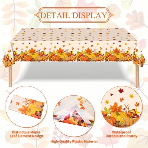 3-Piece 54 x 108 Inch Fall Harvest Plastic Tablecloth - Autumn Maple Leaves Disposable Rectangle Table Cover for Thanksgiving Day Parties, Dinners, and Celebrations, Indoor Outdoor Table Decorations
