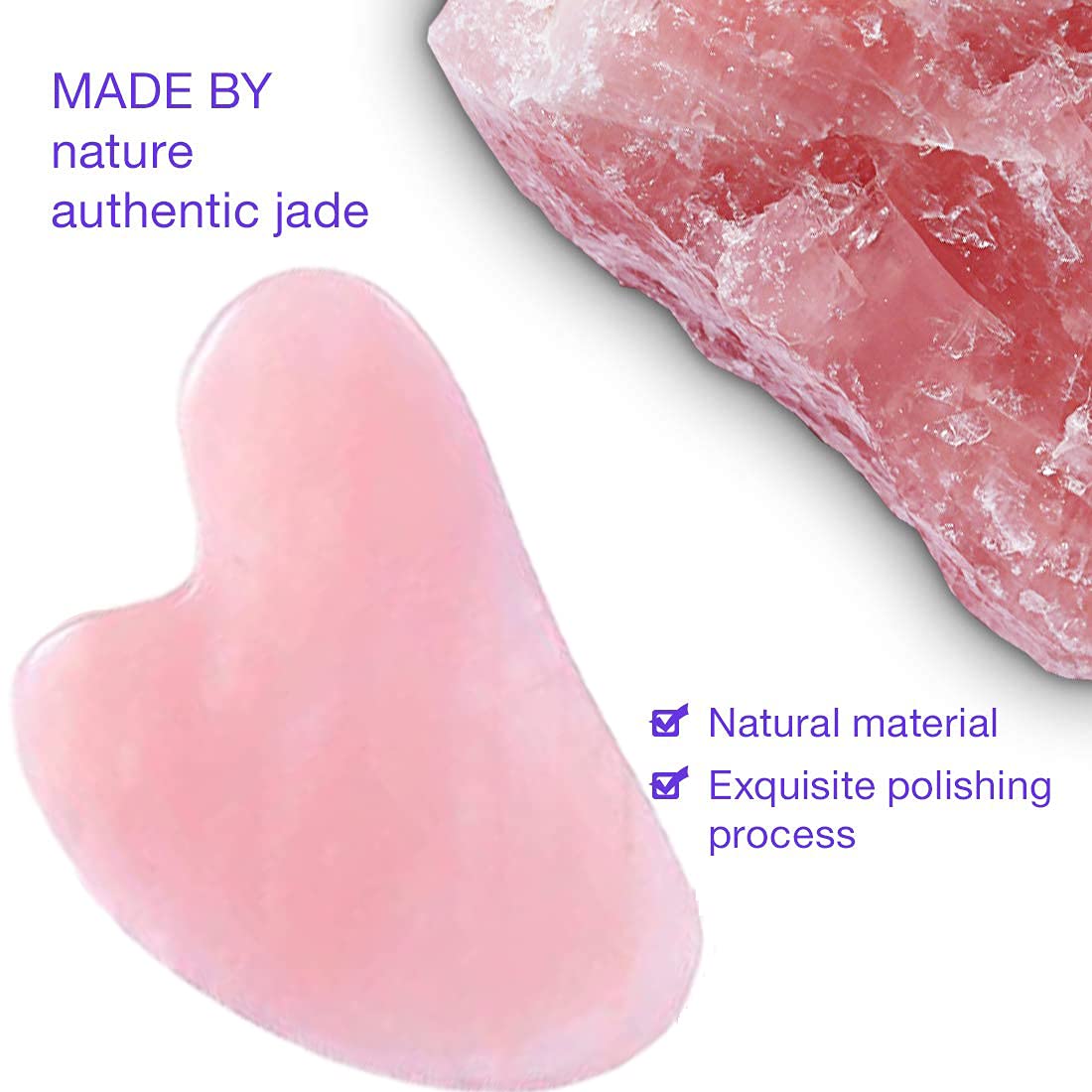 GuaSha Facial Tools for Women, Natural Jade Stone Guasha Scraping Massage Tool with Smooth Edge for Physical Therapy and SPA Acupuncture Therapy Used for Face, Eyes, Neck and Body (Pink)