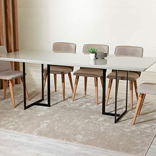 Manhattan Comfort Celine Mid Century Modern 8-Seater Dining Table, 86.22", Off White