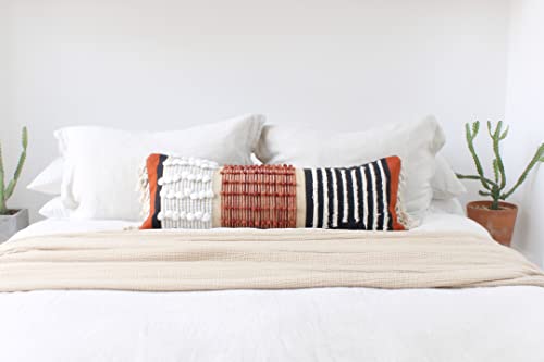 CASA BOHO Lumbar Pillow Mid Century Modern Decor Long Pillow Decorative Lumbar Pillow Bohemian Throw Pillows Boho Throw Pillows Oversized Throw Pillows Boho Throw Pillow Cover Eclectic Fringe Tassels