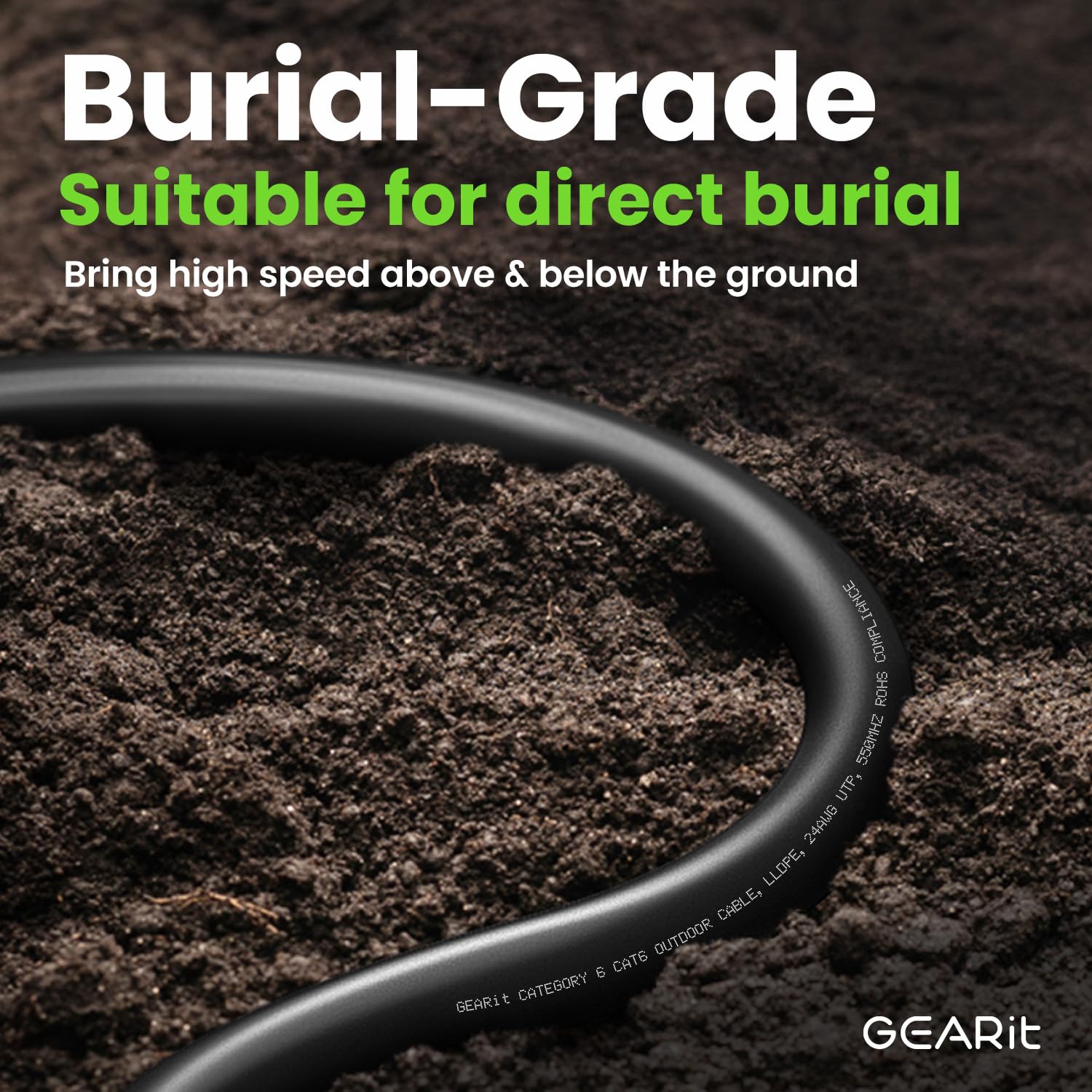 GearIT RJ45 Cat-6 Ethernet Patch Cable, 10Gpbs Transfer Speed, Gold-Plated Connectors, Copper Clad, Outdoor, UV Resistant, Direct Burial, Waterproof, Durable, 100 Foot (30.4 Meters), Black