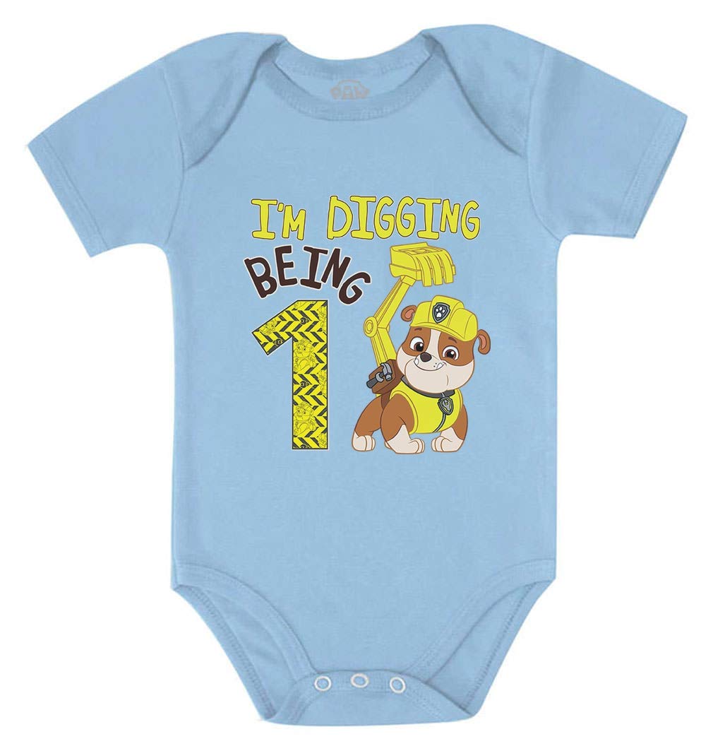 Paw Patrol Rubble 1st Birthday Outfit Boy I'm Digging Being 1 Baby Bodysuit 18M (12-18M) Aqua