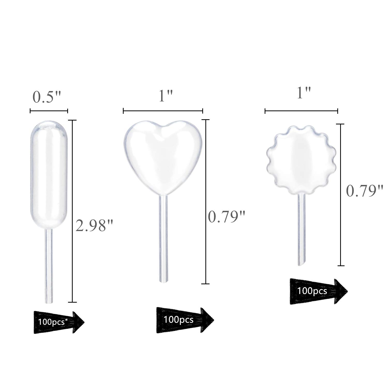 Yopay 300 Pieces Cupcake Pipettes Squeeze Dropper, 4ml Disposable Liquid Strawberry Transfer Injectors Pipettes Infusers for Chocolate, Moveland Cupcakes, (Heart Shape, Round, Rectangular), Clear