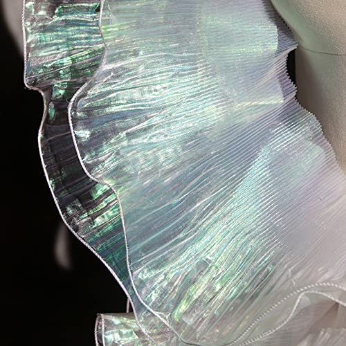 5 Yards Retro Ruffle Pleated Chiffon Trim Dress Bag Decoration Tulle Fabric Applique Trimming Craft Sewing (Iridescent White)