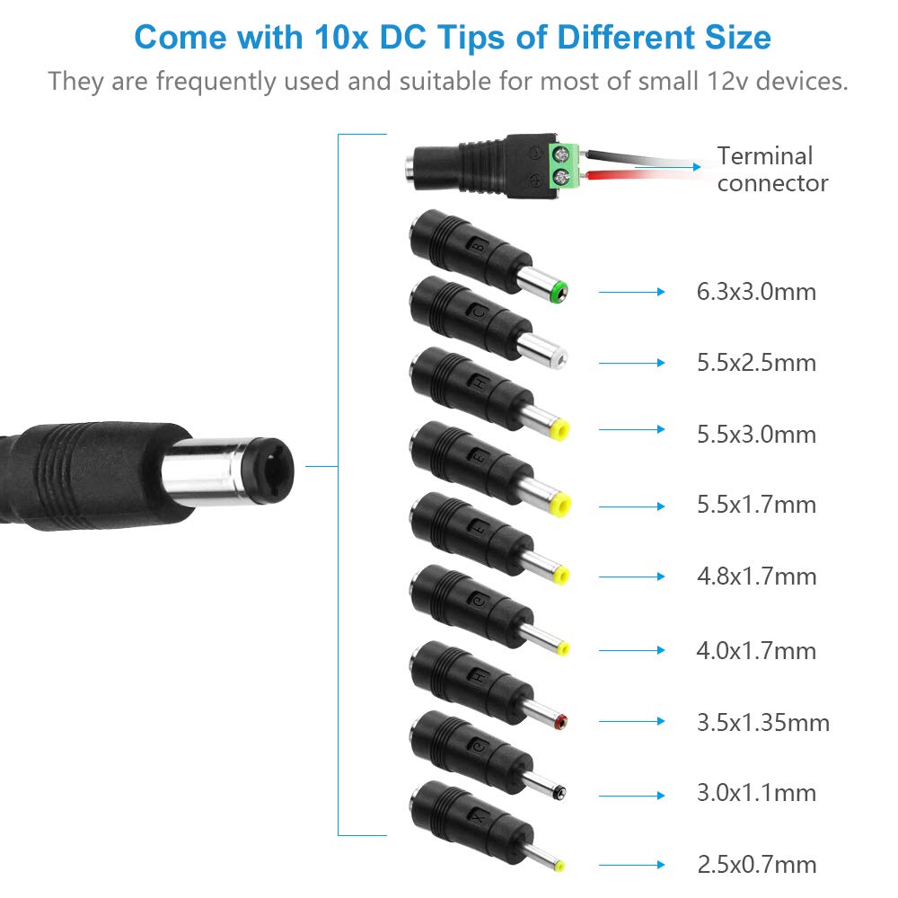 SHNITPWR 12V Power Supply 12 Volt 1A 12W AC/DC Power Adapter 100V ~ 240V AC to DC Converter 1000mA 800mA 500mA Transformer with 10 Tips 5.5x2.5 5.5x3.0 6.3x3.0 4.8x1.7 4.0x1.7 3.5x1.35 2.5x0.7mm