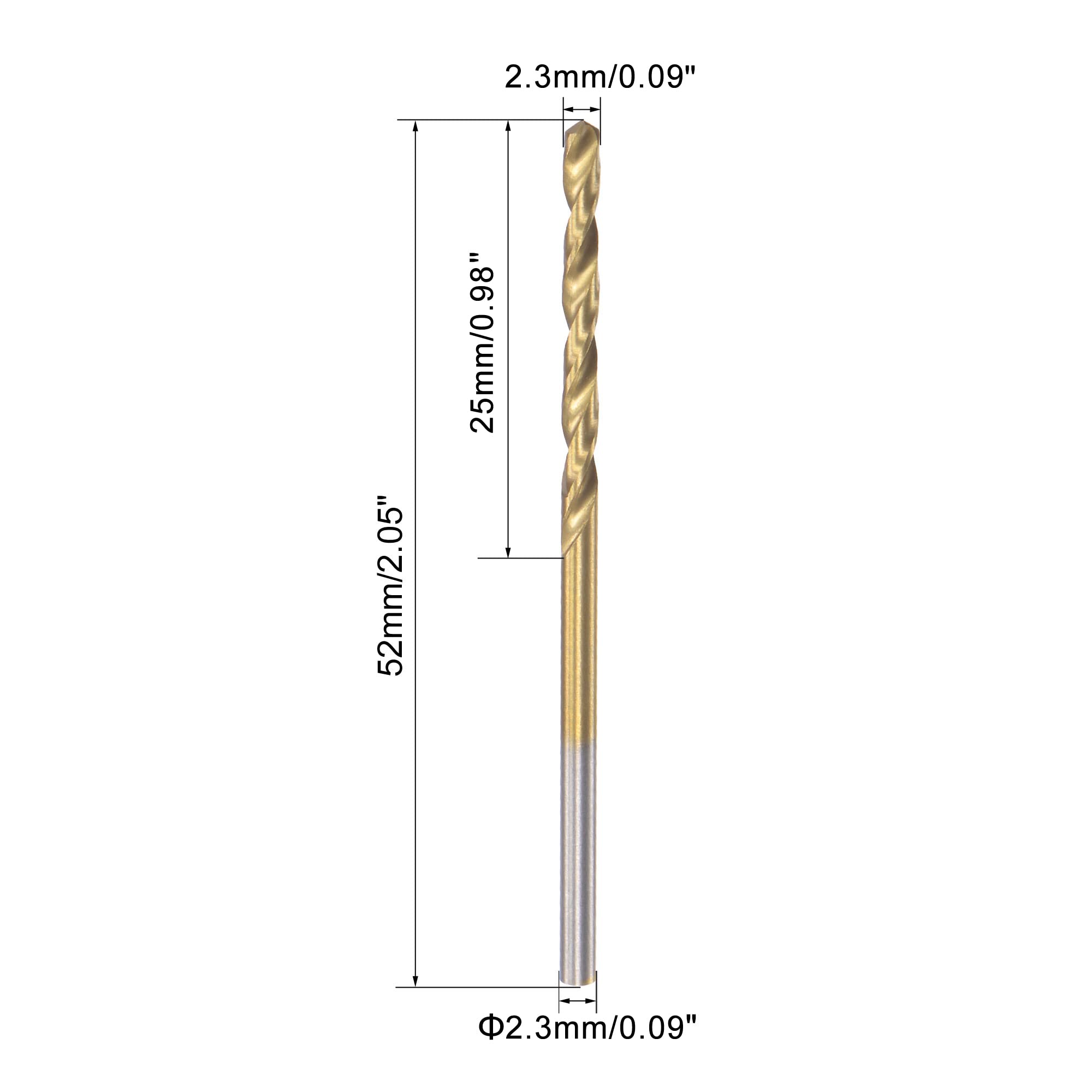 uxcell 2.3mm Drill Bits High Speed Steel Straight Shank 52mm Length Twist Drill Bit Fully Ground Titanium Coated 6 Pcs