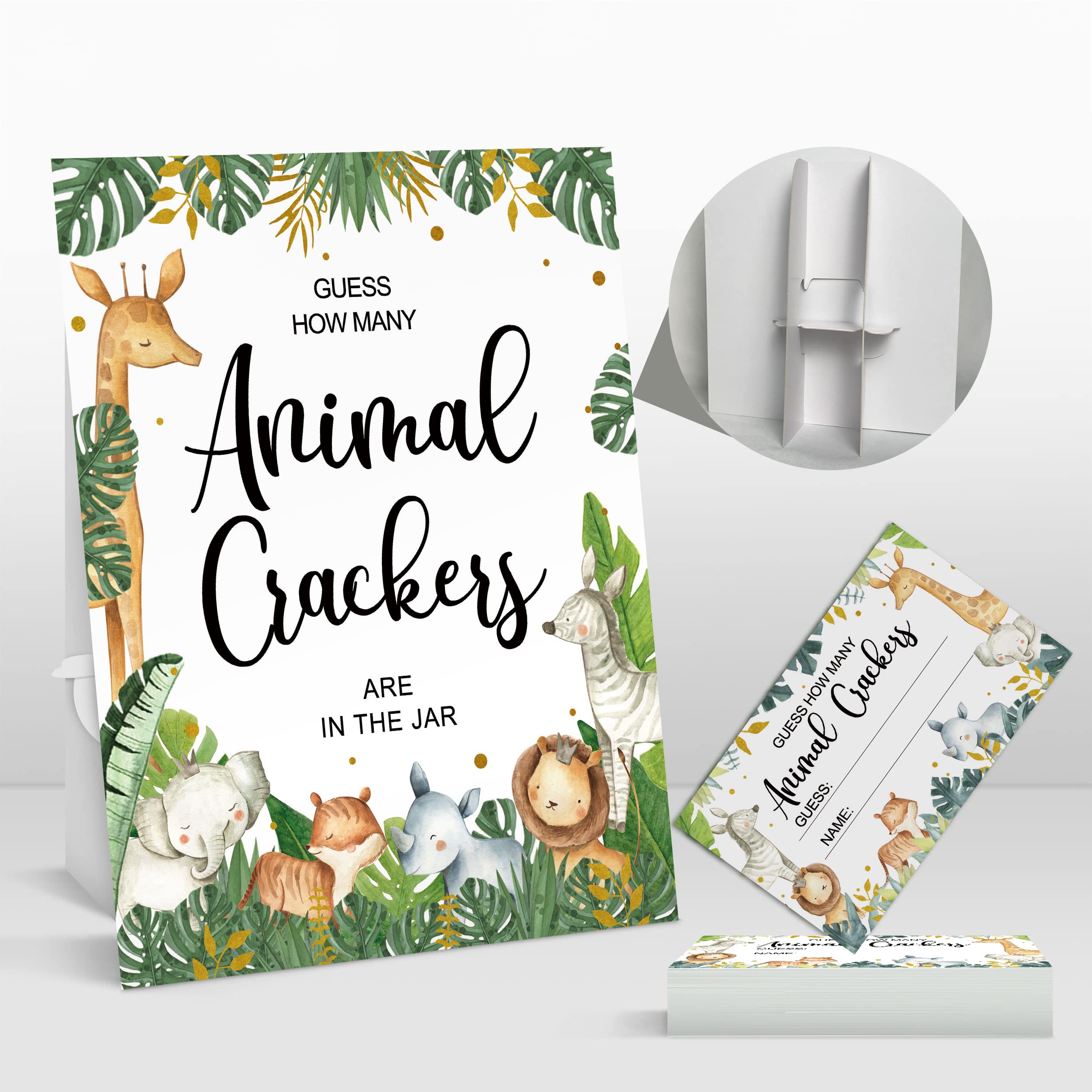 50 Safari Baby Shower Games, Safari Guess How Many Animal Crackers Game Cards with Sign, Jungle Baby Shower Games, Candy Guessing Game Tickets Safari Baby Shower Decorations(2x3.5 Inches)