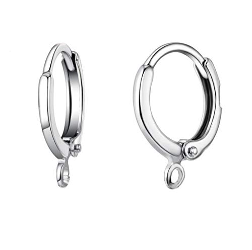 Adabele 100pcs Hypoallergenic Round Huggies Earring Hooks Leverback Earwire 14mm Long Sterling Silver Plated Brass Connector CF262-1