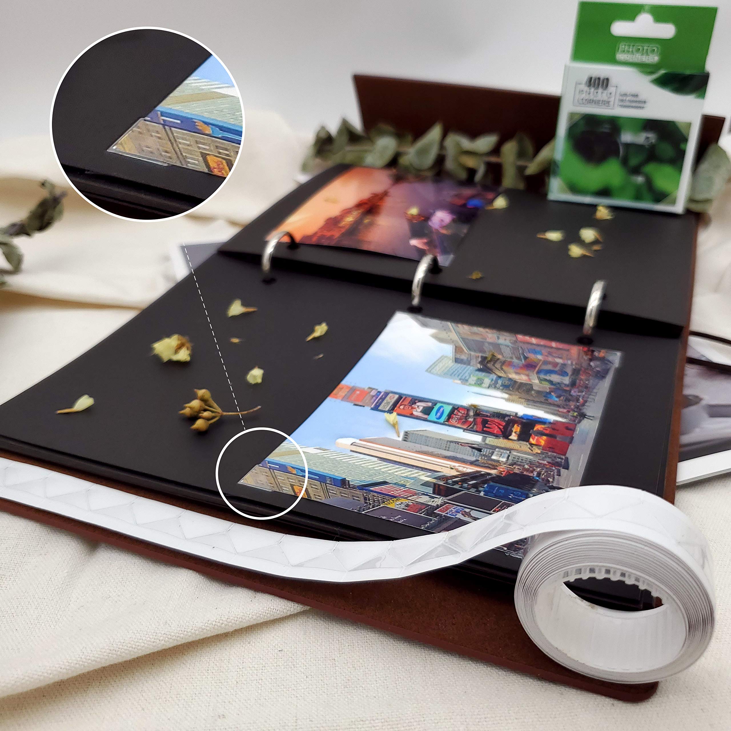 Photo Corners 3 Pack 1200 Pcs Clear Self-Adhesive Picture Mounting Corner Stickers for DIY Scrapbook, Album, Journal, 400 Pcs/Pack, 3 Pack.