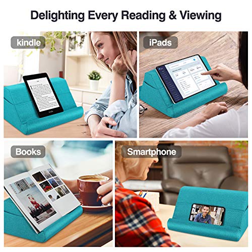 MoKo Tablet Pillow Holder, Pillow for iPad Multi-Angle Soft Tablet Stand Up to 12.9" for Xmas Gift, eReader, Fit with iPad 9, iPad Mini 6,iPad 10th, iPad Pro 11/12.9 2022,Galaxy Tab S9/S9+,Sea Blue