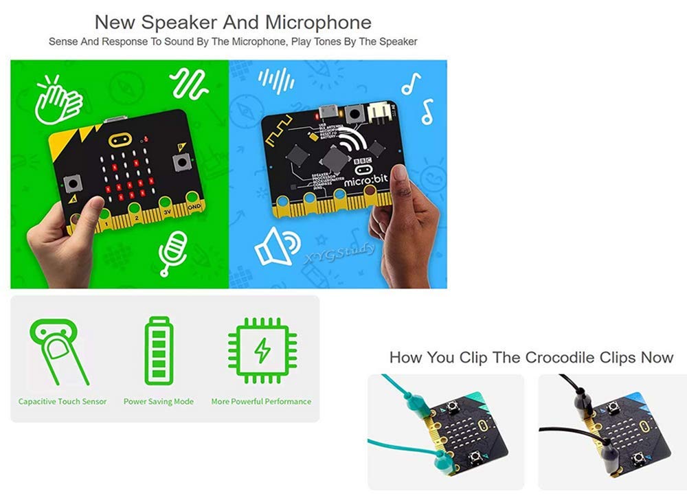 for Micro:bit V2 Go Kit Pocket-Sized BBC Built-in Speaker and Microphone Upgraded Processor ARM Cortex-M4 2.4G Radio/BLE Bluetooth 5.0 Touch Sensitive Logo @XYGStudy