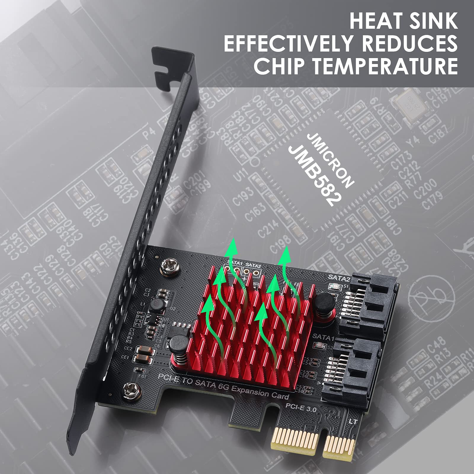 MZHOU 2 SATA Expansion Card, PCI-E 3.0 GEN3 JMICRON + JMB582 Chip, 6 Gbit/s Expansion Adapter Cards with Low-Profile Bracket
