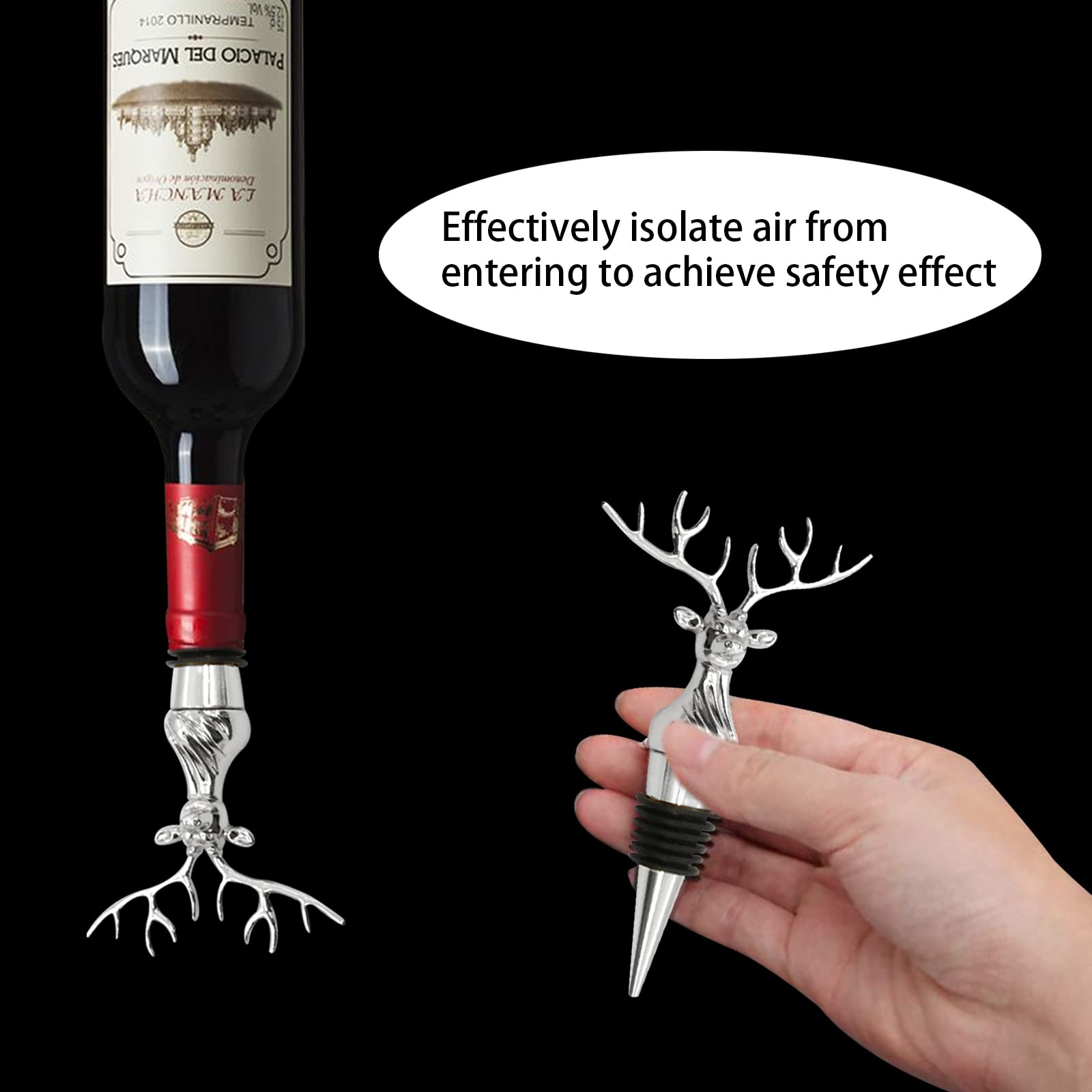 2 Packs Deer Wine Stoppers,Reusable Alloy Wine Bottle Accessories Stoppers for Home Bar or Party (Sliver+gold)