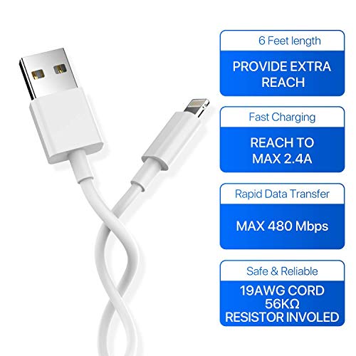 iPhone Charger AUNC 3PACK 6Feet Long Lightning to USB Charging Cable Fast Connector Data Sync Transfer Cord Compatible with iPhone 11 / Xs Max/X/8/7/Plus/6S/6/SE/5S iPadā¦