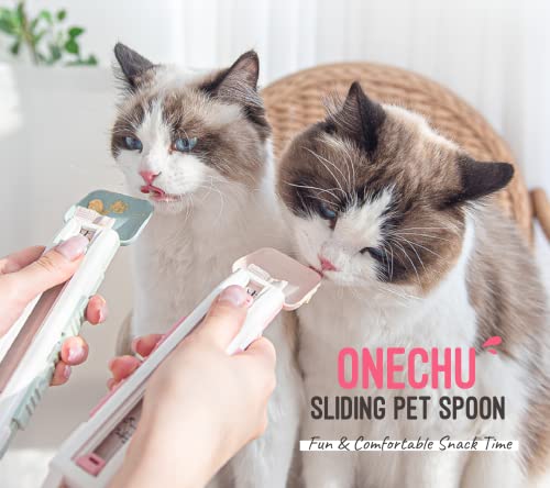 ADDY & PLUSY PHERMES ONECHU Sliding Cat Strip Squeeze Spoon Paste Cat Snack, Liquid Snack/Cat Strip Spoon Pet Snack Spoon (Pink)