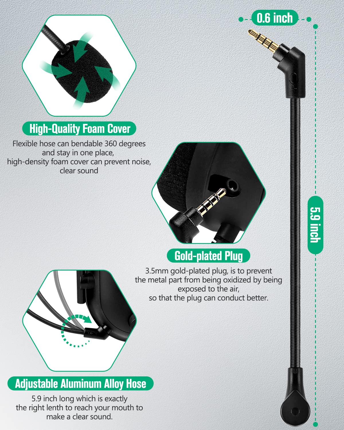 AKKE Hyperx Headset Mic Replacement Cloud Flight 3.5mm Jack Detachable Microphone Boom Noise Cancelling Compatible for Kingston HyperX Flight, Flight S,Gaming Headsets