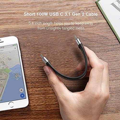 USB C to USB C Cable 0.45ft, Short USB C Cable(USB 3.2 Gen 2) Supports 100W Charging / 10Gbps Data Transfer / 4K@60Hz Display, USB C Charging Cable Compatible with Android Samsung Galaxy