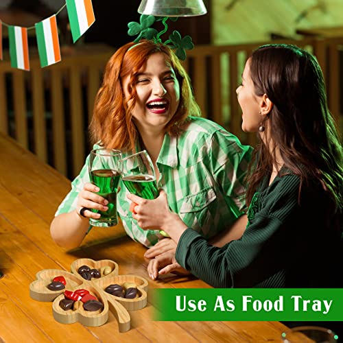 2 Pcs Large Clover Shaped Serving Plates Wooden Shamrock Sectional Serving Tray St Patrick's Day Four Leaves Shaped Platters Irish Serving Dishes Appetizer Section Platter for St Patrick's Supplies