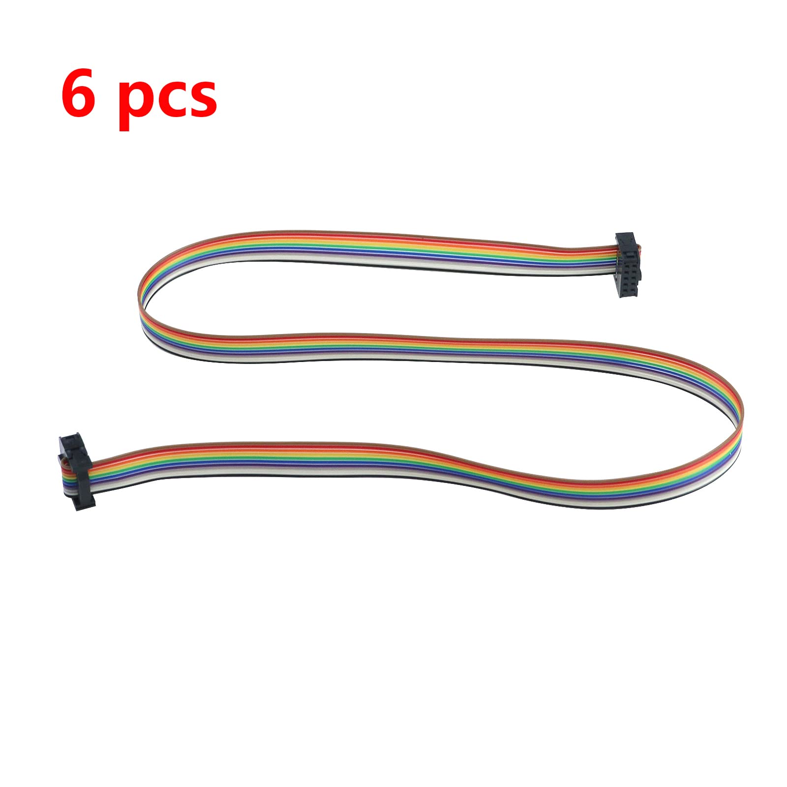 Antrader 60CM 10Pin USB ASP ISP JTAG AVR Wire 10P IDC 1.27mm Pitch Rainbow Flat Ribbon Data Cable Download Wire 2.54mm FC Dual Row Female to Female Sockets 6 Pieces