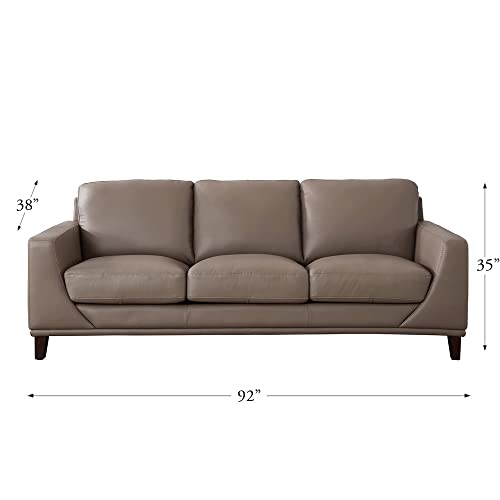 Hydeline Soma Top Grain Leather Sofa Couch, 92", Taupe