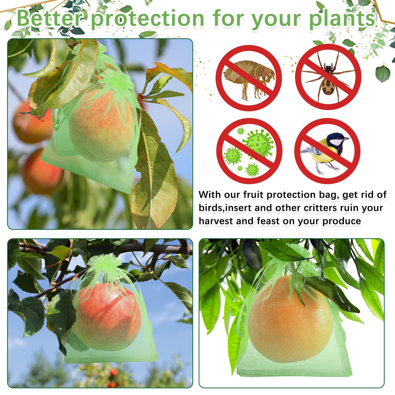 200 Pcs Fruit Protection Bags Fruit Netting Bags with Drawstring Fruit Bags for Fruit Fruit Protect Bags Vegetable Fruit Net Fruit Cover Mesh Bag for Protecting Fruits(Fruit Green,6 x 8 Inch)