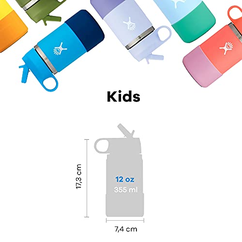 Hydro Flask 12 oz. Kids Wide Mouth Water Bottle with Straw Lid- Stainless Steel, Reusable, Vacuum Insulated