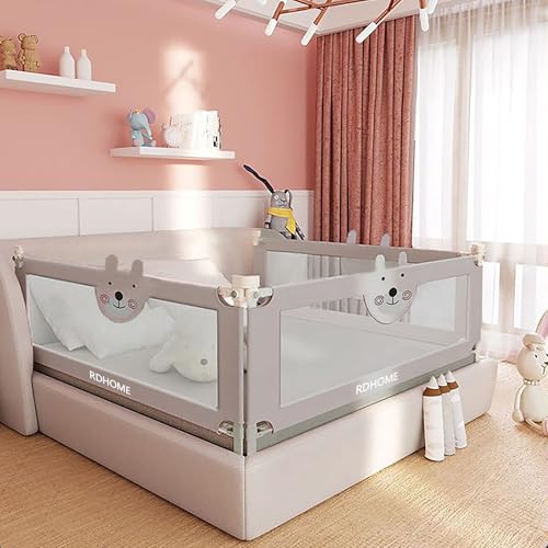 RDHOME 59" Bed Rails for Toddlers Safety Baby Bed Guard, Vertical Lifting Bed Guardrail for Kids, Collapsible Double Lock Bedrail Fits Queen Size Bed (1 Piece)
