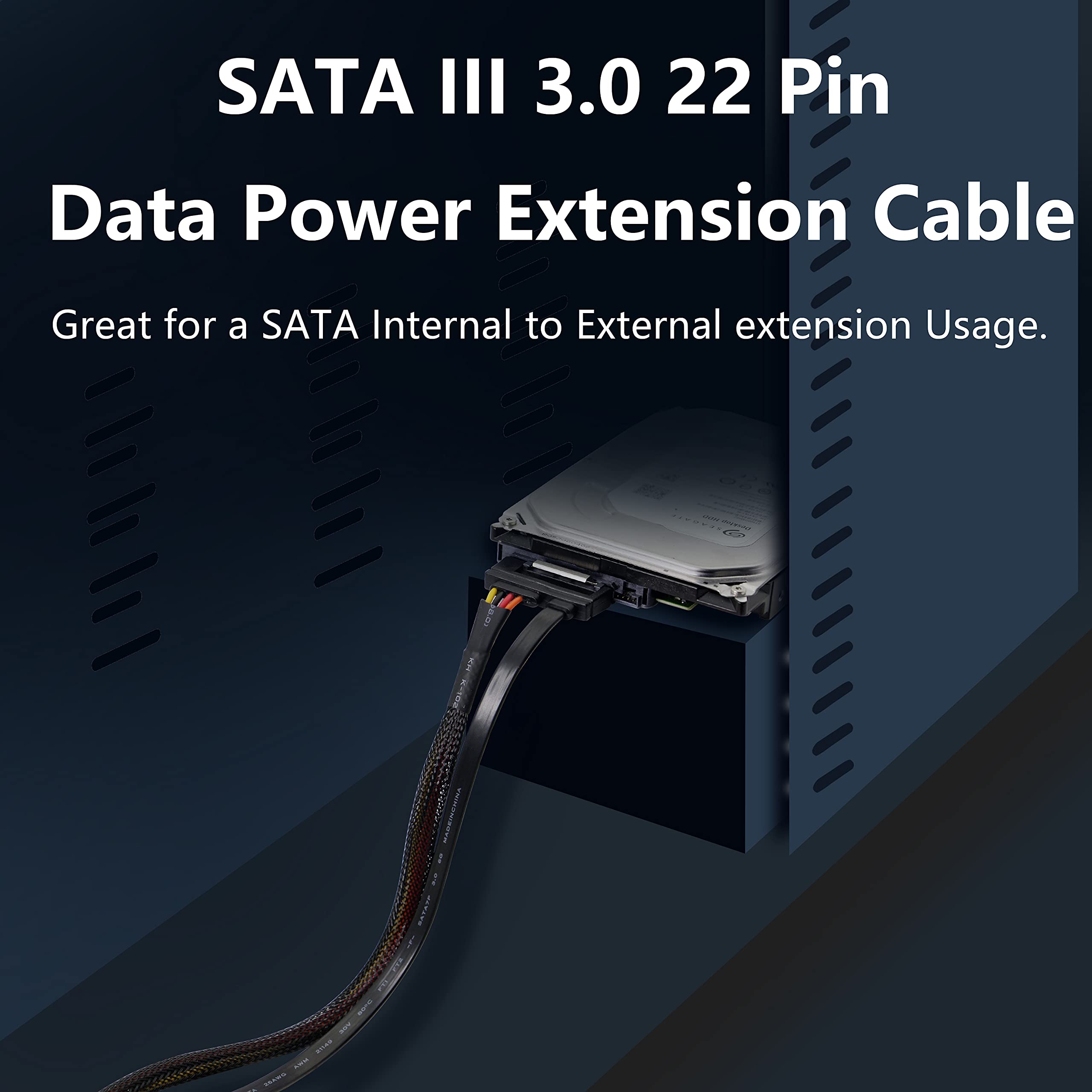 GELRHONR 22Pin SATA Power Extension Cable,22 Pin(7+15) Sata Male to Female Data and Power Combo Extension Cable with Locking Latch,for HDD,SSD,Optical Drives, DVD Burners, PCI Cards-50CM(6Gbps/s)