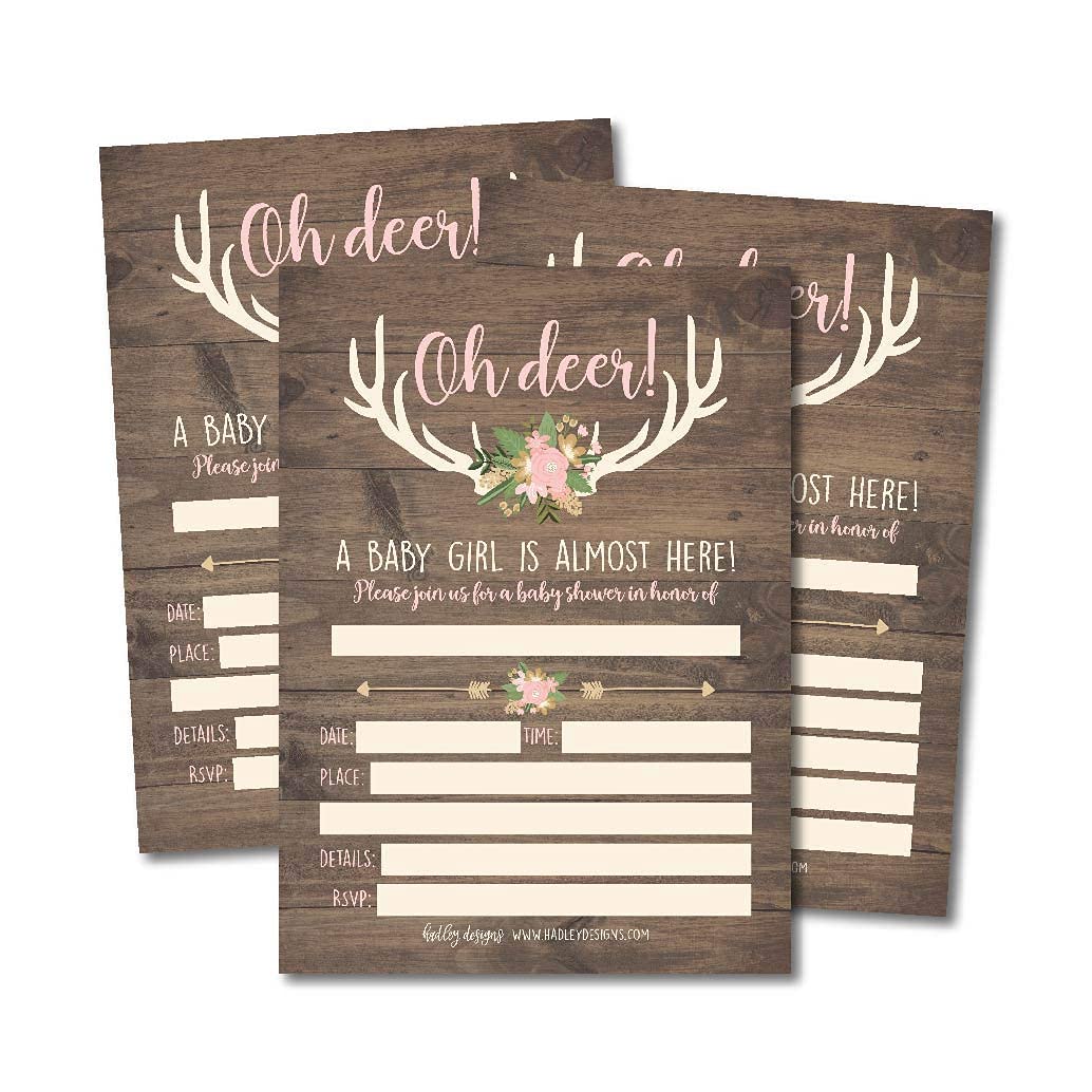 Hadley Designs 25 Oh Deer Invitations, 25 Books Request Cards, Sprinkle Invite for Girl, Bring A Book Instead Of A Card, Invitation Inserts for Baby Shower Guest Book