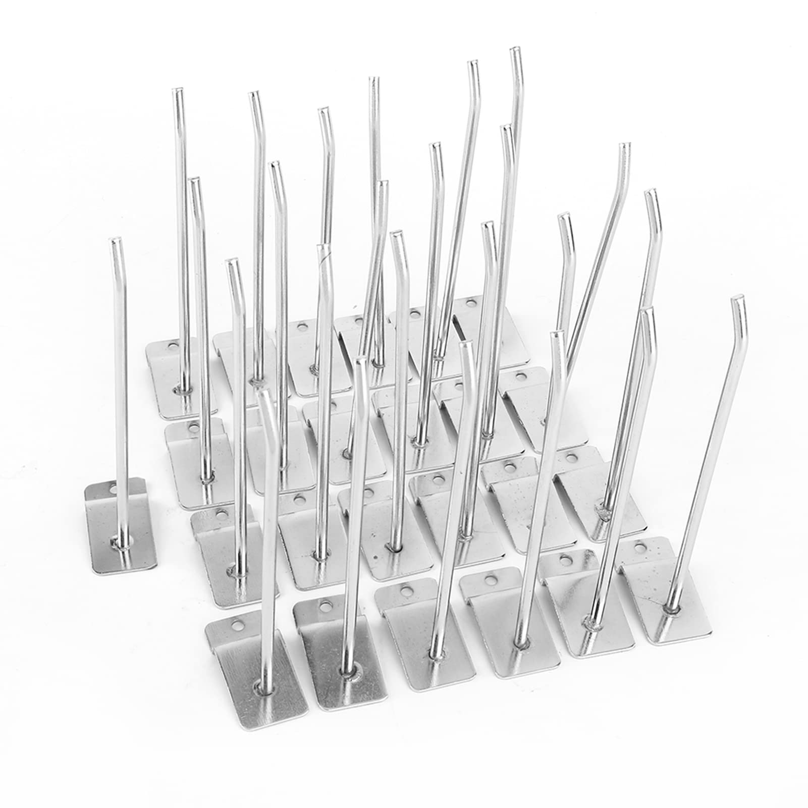 Jadeshay 25pcs Slatwall Hooks, 6 Inch Panel Hook Set, Max Load Over 3.3lb, Sturdy Chrome Finish for Shop Shelves Organize