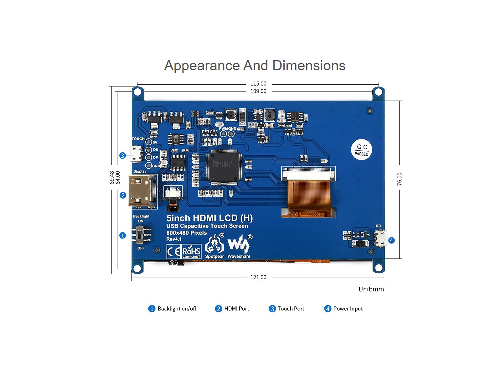 waveshare 5 inch Capacitive Touch Screen TFT LCD Display Toughened Glass Panel 800x480 5inch HDMI H V4 LCD for Raspberry Pi 4B/3B+/3B/Zero/Zero W WH,PC,Support VariousSystems