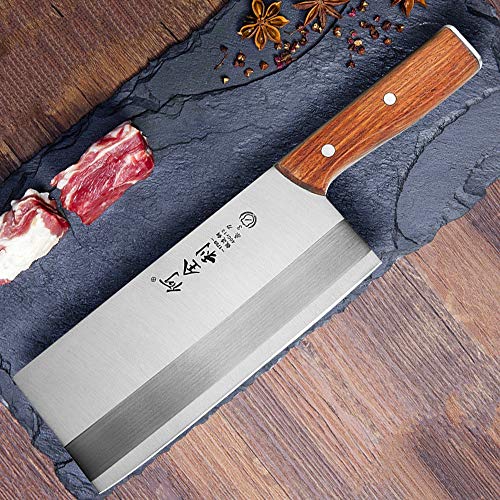 Cleaver Knife 7 Inch β Chinese Chef Knife with rosewood Handle, Vegetable Meat Cleaver Knife with case, Anti-rust Kitchen Knife for Cooking