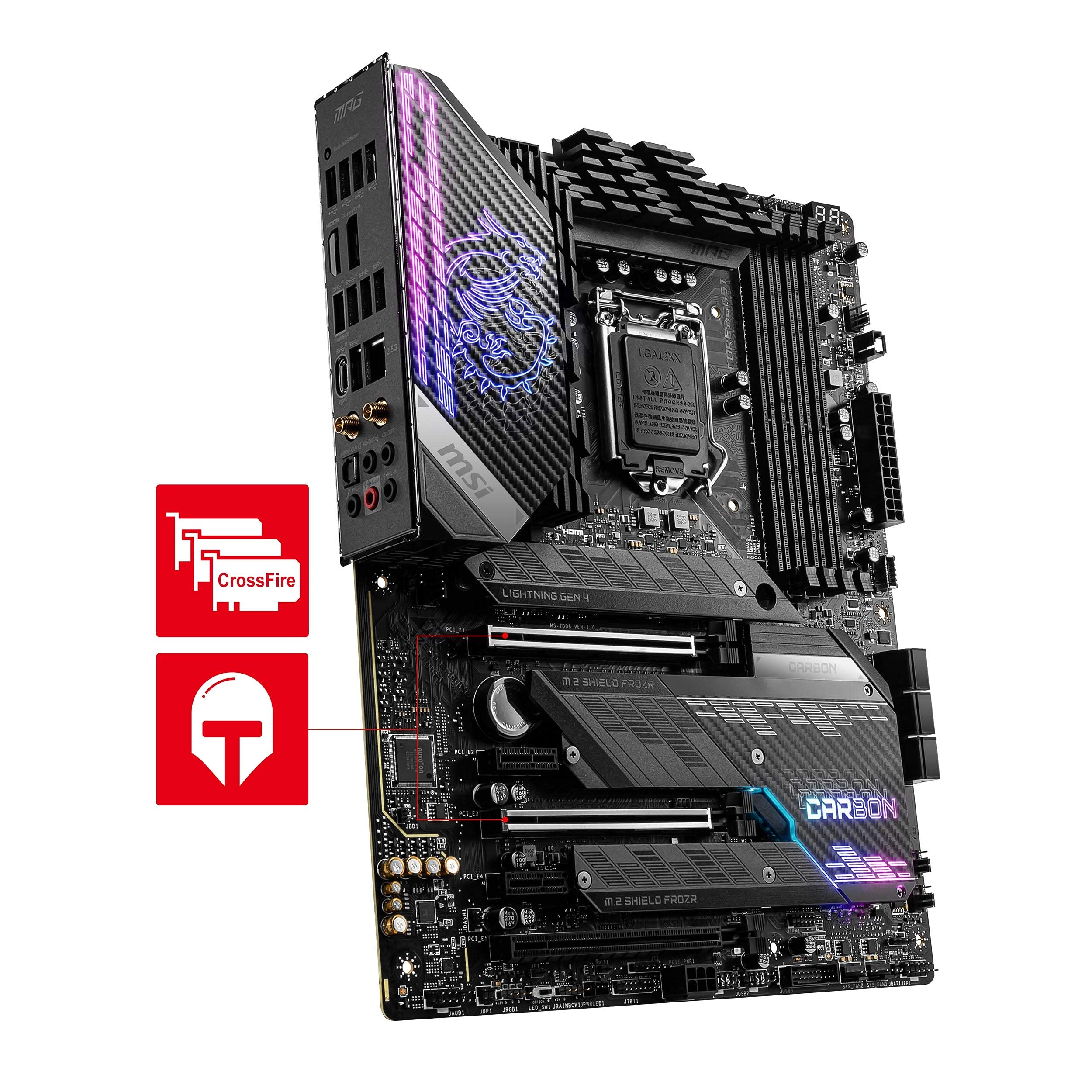 MSI MPG Z590 Gaming Carbon WiFi Gaming Motherboard (ATX, 11th/10th Gen Intel Core, LGA 1200 Socket, DDR4, PCIe 4, CFX, M.2 Slots, USB 3.2 Gen 2, Wi-Fi 6E, DP/HDMI, Mystic Light RGB) (Renewed)