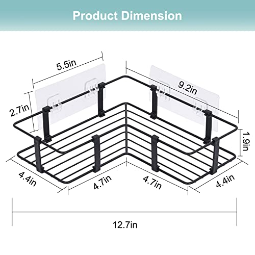 Adhesive Plastic Shower Caddy Bathroom Shower Basket Shelf Wall Mounted No Drilling Shower Storage Rack Organizer Caddy Wall Shelf, Spice Seasoning Rack Seasoning Organizer for Kitchen (MetalBlackCaddy_1Pk)