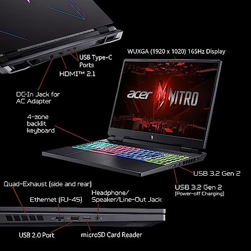 Acer Nitro 16 Gaming Laptop | AMD Ryzen 7 7840HS OctaCore CPU | NVIDIA GeForce RTX 4060 Laptop GPU | 16" WUXGA 165Hz IPS Display | 16GB DDR5 | 512GB Gen 4 SSD | WiFi 6E | RGB Backlit KB | AN16-41-R1WE