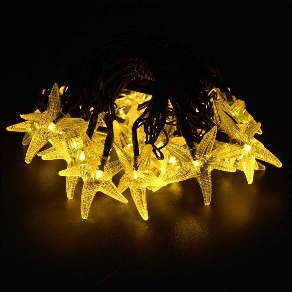 30 LED Solar String Lights , Waterproof Fairy Starfish Shaped Indoor & Outdoor Decorative Christmas Lighting Used for Party Wedding Home Garden New Year Decorations by elecfan - Warm White