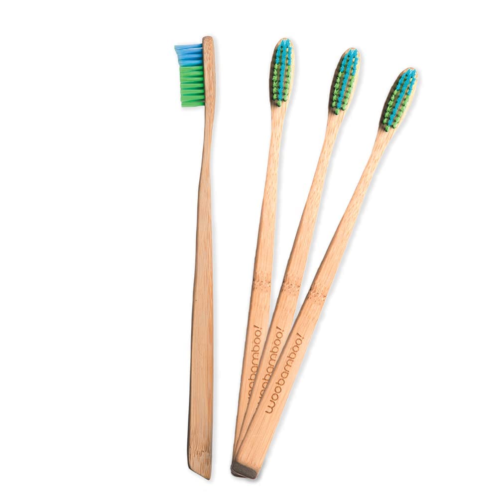 Woobamboo! Bamboo Toothbrush - Slim Handle - Soft Bristle - BPA Free Nylon Bristles - Eco-Friendly, Biodegradable, Compostable, Vegan (Pack of 4)